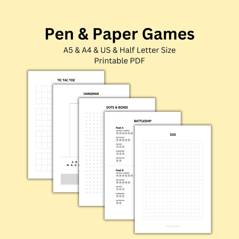 Printable Pen and Paper Games Set Tic Tac Toe, Hangman, Dots and Boxes ...