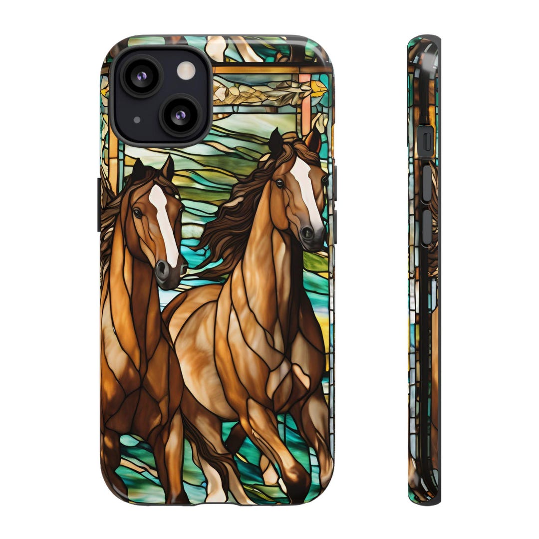 IPhone Western Rodeo Tough Cases - Stained Glass Effect Horses iPhone ...
