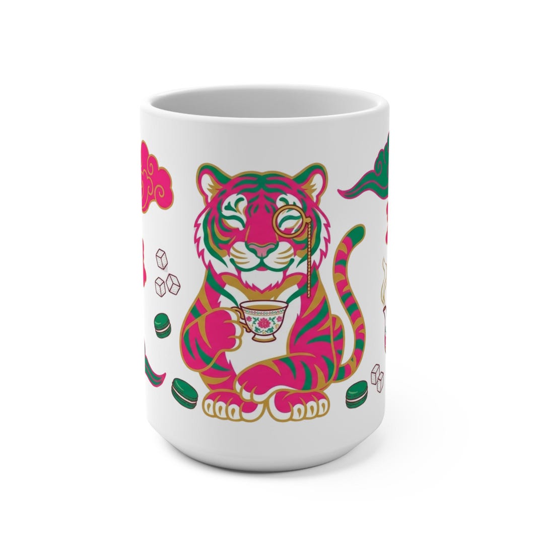 Mahjong Night Tigers - Tea Time Tiger - 15oz Mug - Etsy