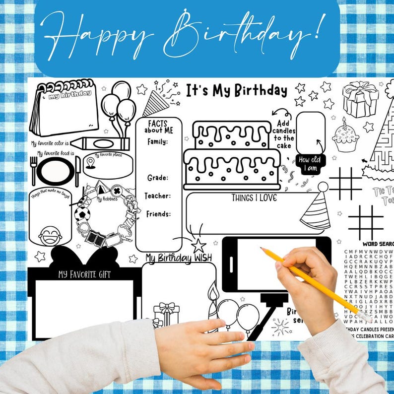 Happy Birthday Placemat, Coloring Activity Sheets, Birthday Breakfast ...