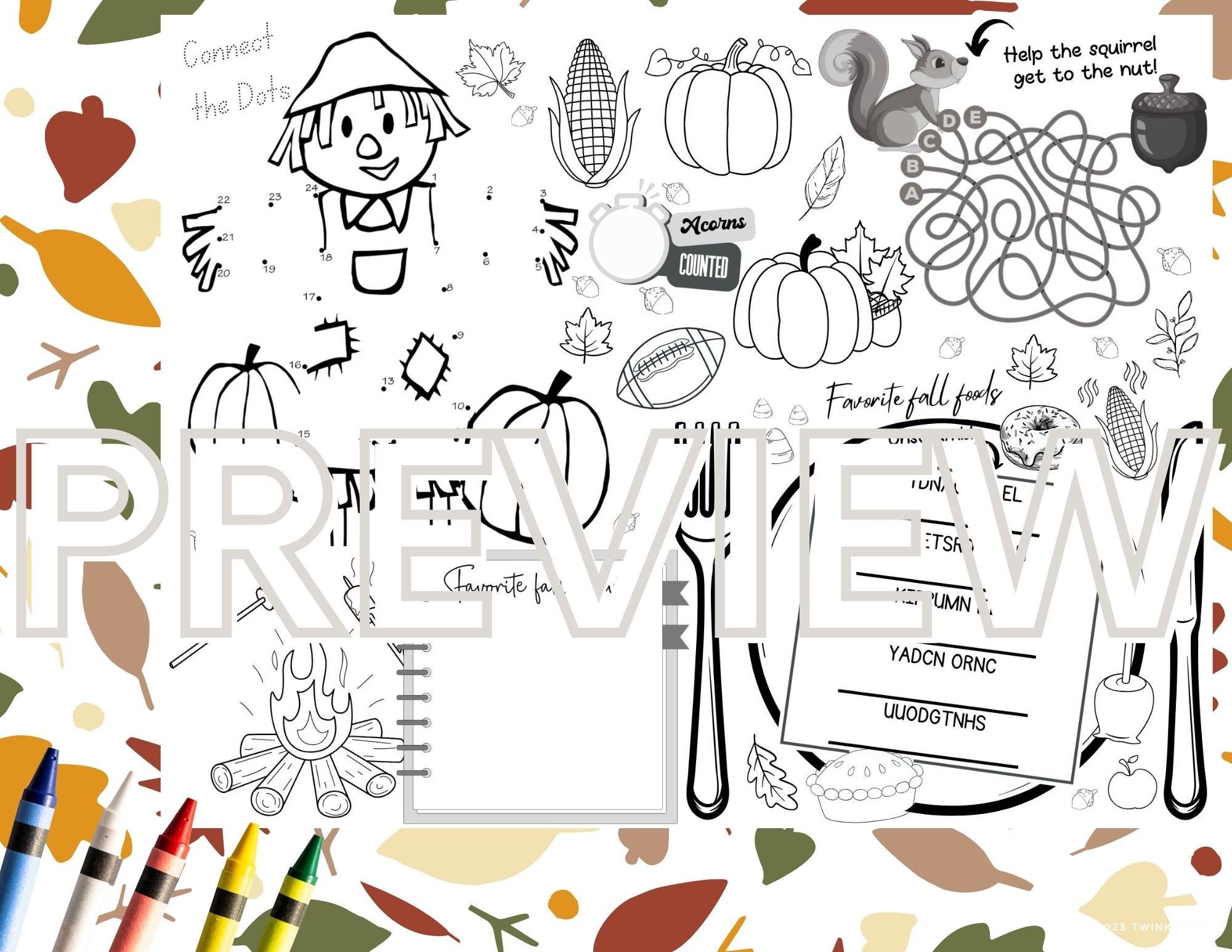 Fall Activity Coloring Placemat, Abc's of Fall, Autumn Learning - Etsy
