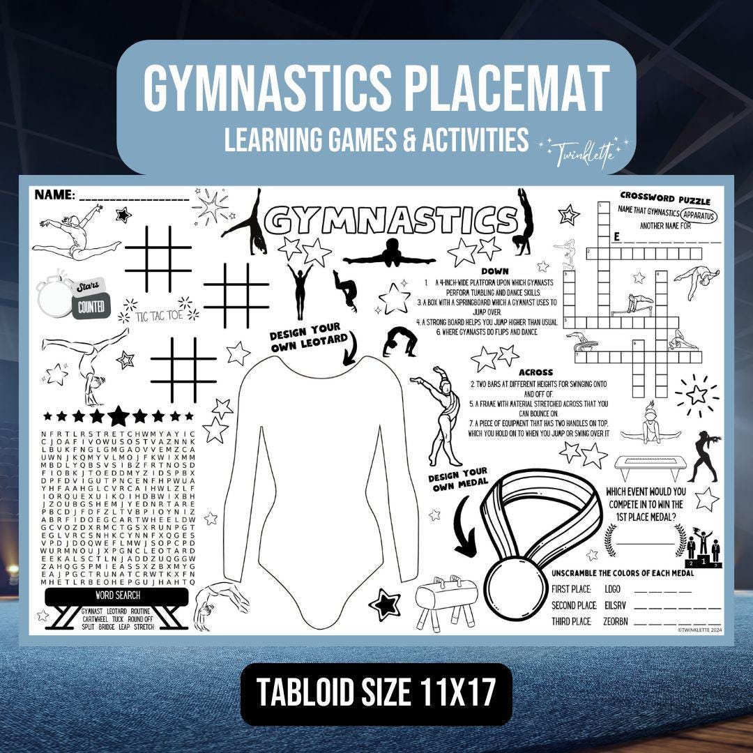 Gymnastics Activity Placemat, Gymnast Team Coloring, Gymnastics ...