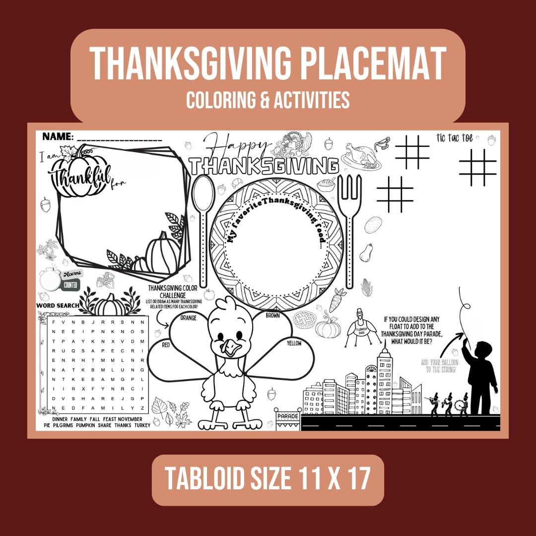 Thanksgiving Placemat, Coloring Activity Sheet, Thanksgiving Class ...