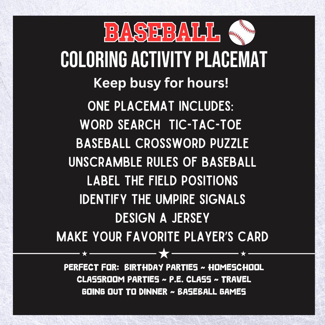 Baseball Coloring Activity Placemat Learn Baseball Birthday Party ...
