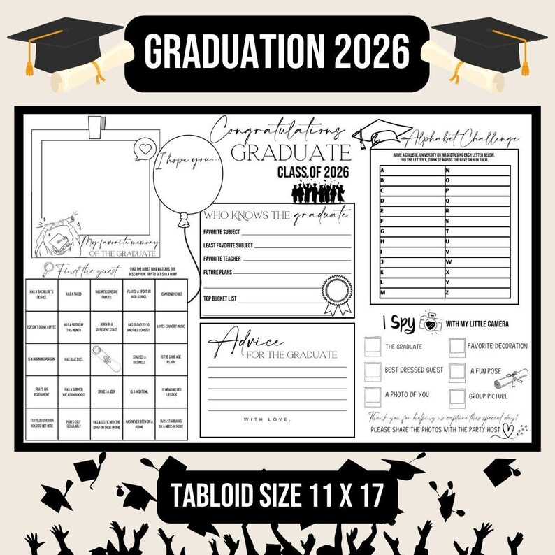 2026 Graduation Party Games Placemat | Interactive Grad Activity ...
