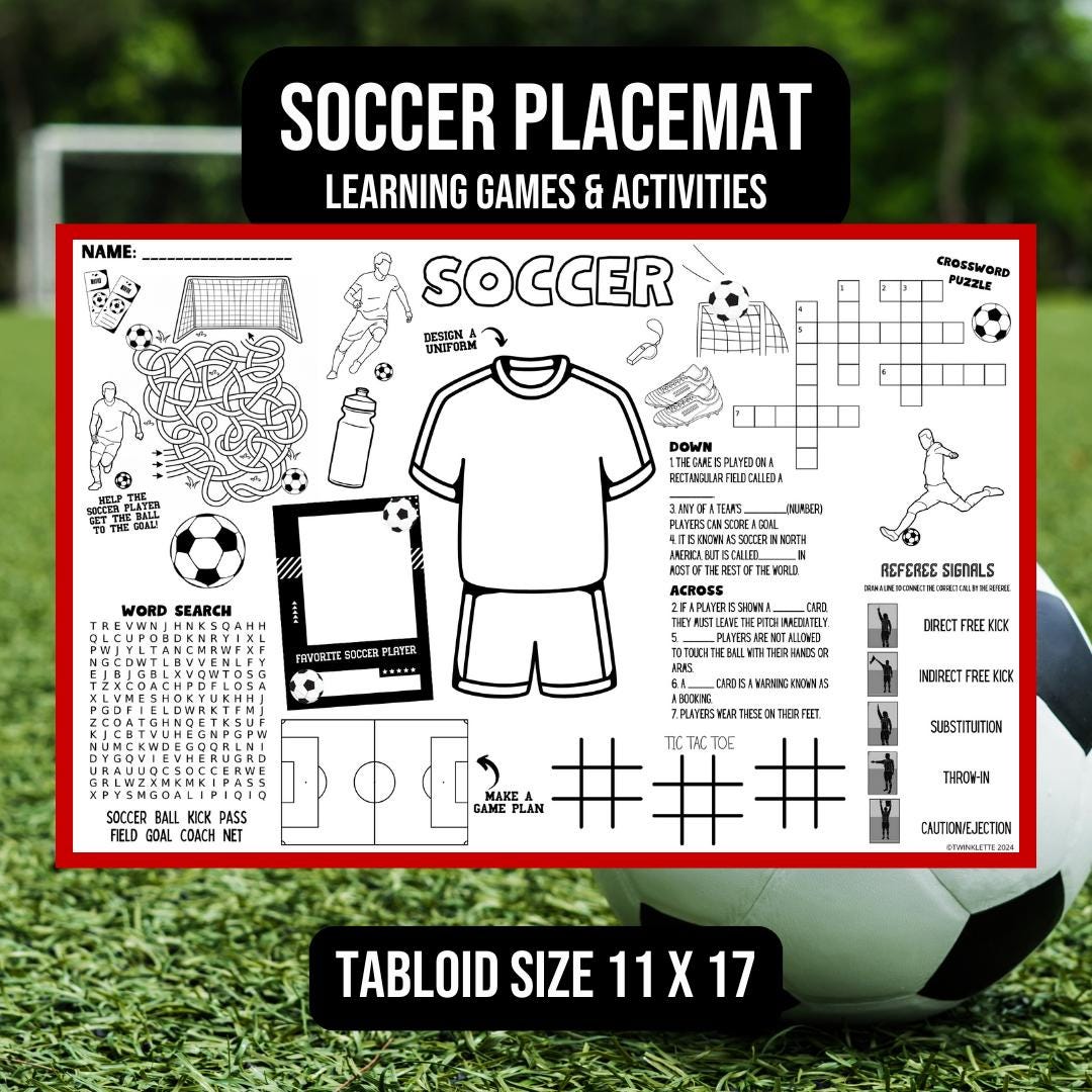 Soccer Activity Placemat: Coloring & Games (digital Download) - Etsy