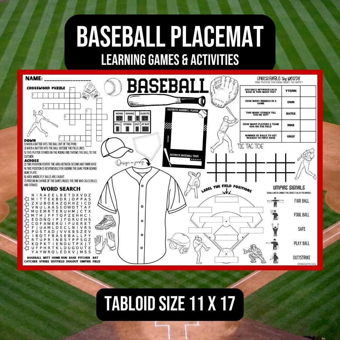 Baseball Coloring Activity Placemat Learn Baseball Birthday Party ...