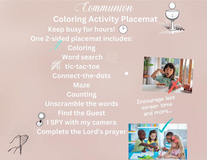 First Holy Communion Coloring Placemat Catholic Church Religious ...