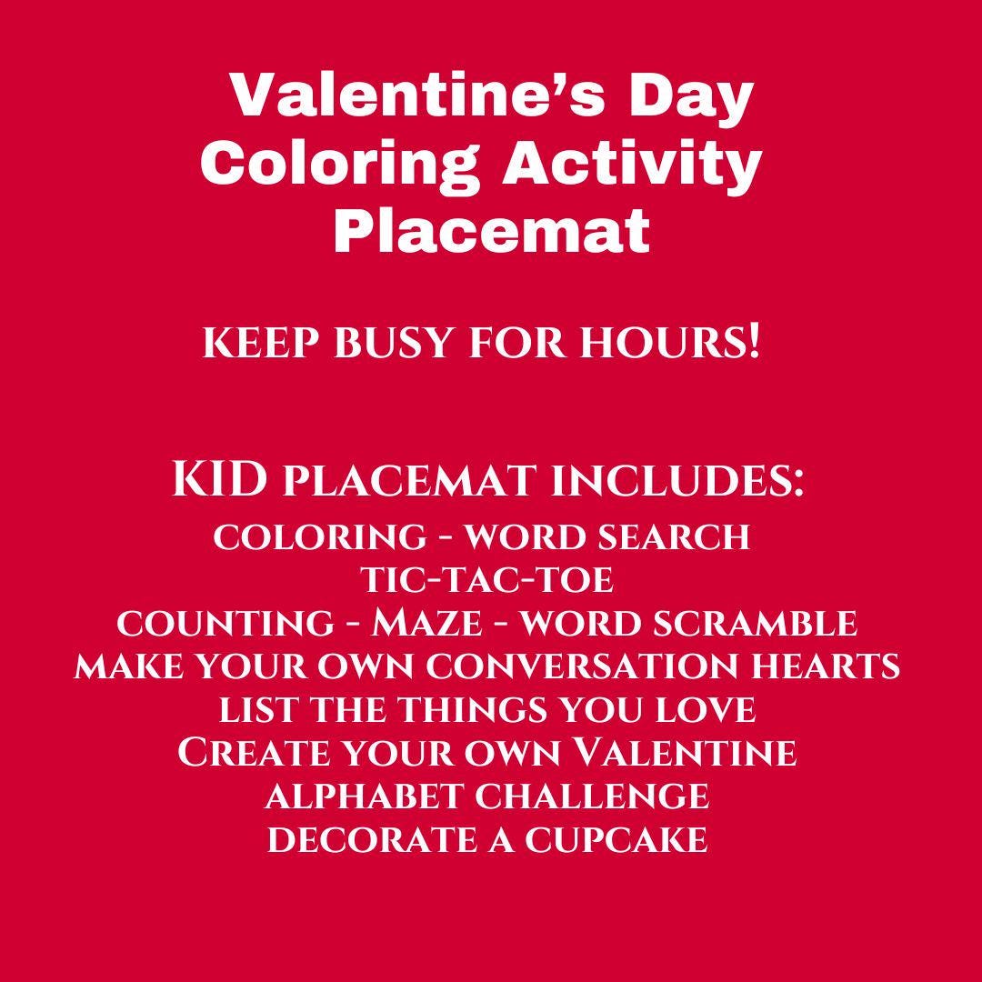 Valentine's Day Printable Coloring Placemat - Fun-filled Entertainment ...