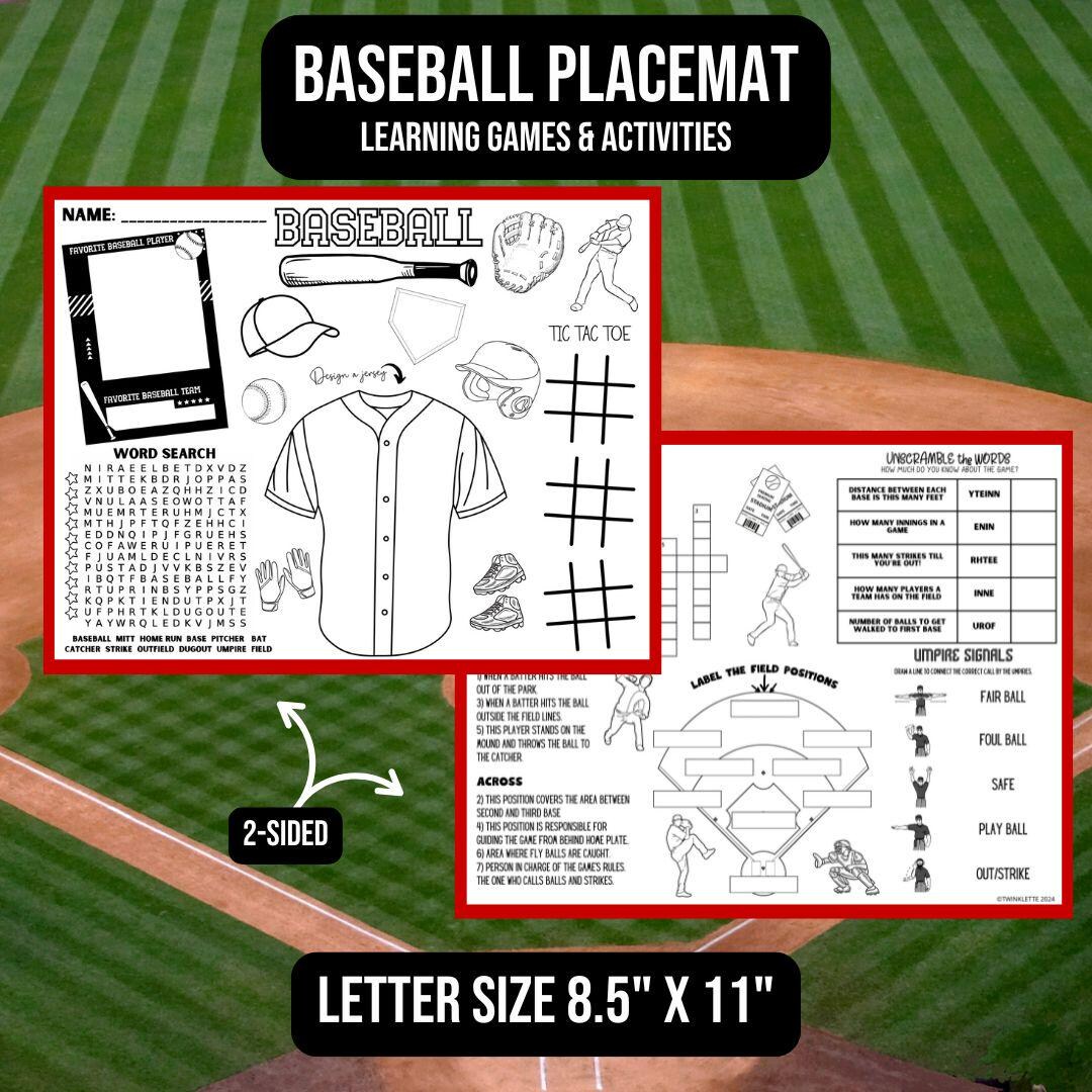 Baseball Activity Placemat: Coloring, Trivia, Games (digital Download ...