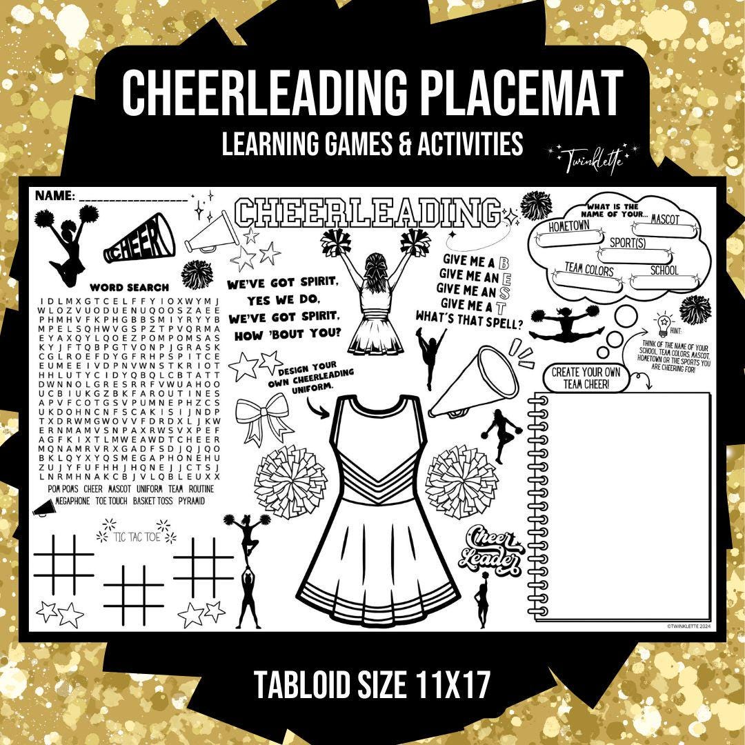 Cheerleading Activity Placemat: Team Coloring & Games (digital Download ...