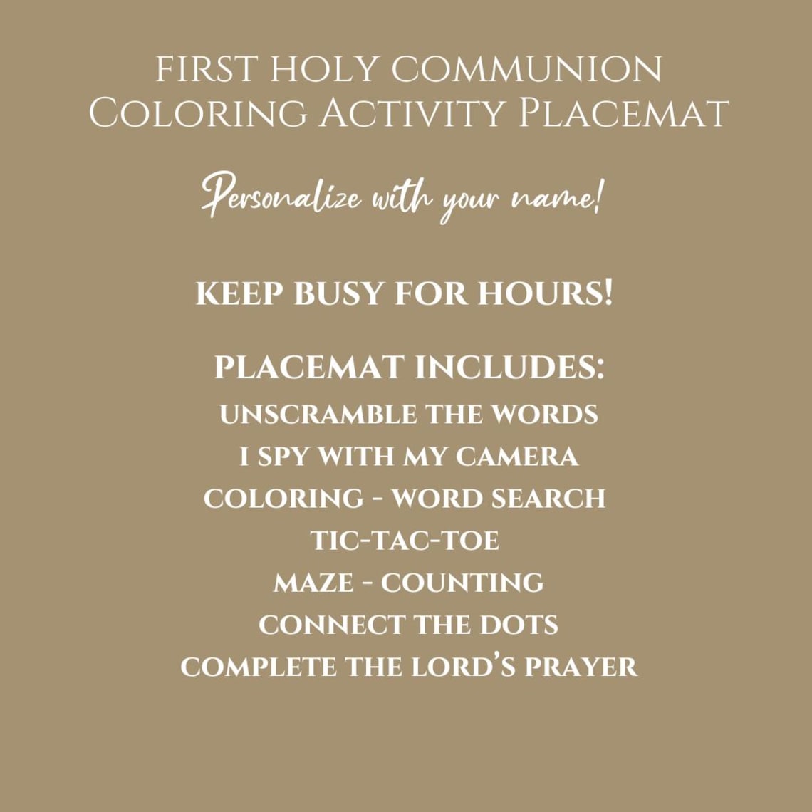Communion Placemat, First Holy Communion Games, Personalized Printable ...