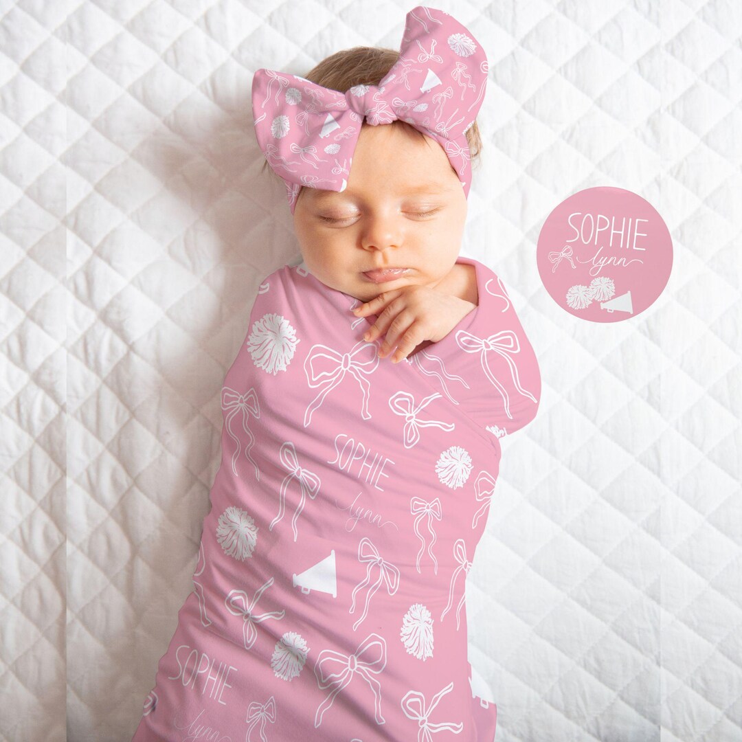 Personalized Cheer Baby Swaddle, Coquette Bow Blanket, Newborn Gift - Etsy
