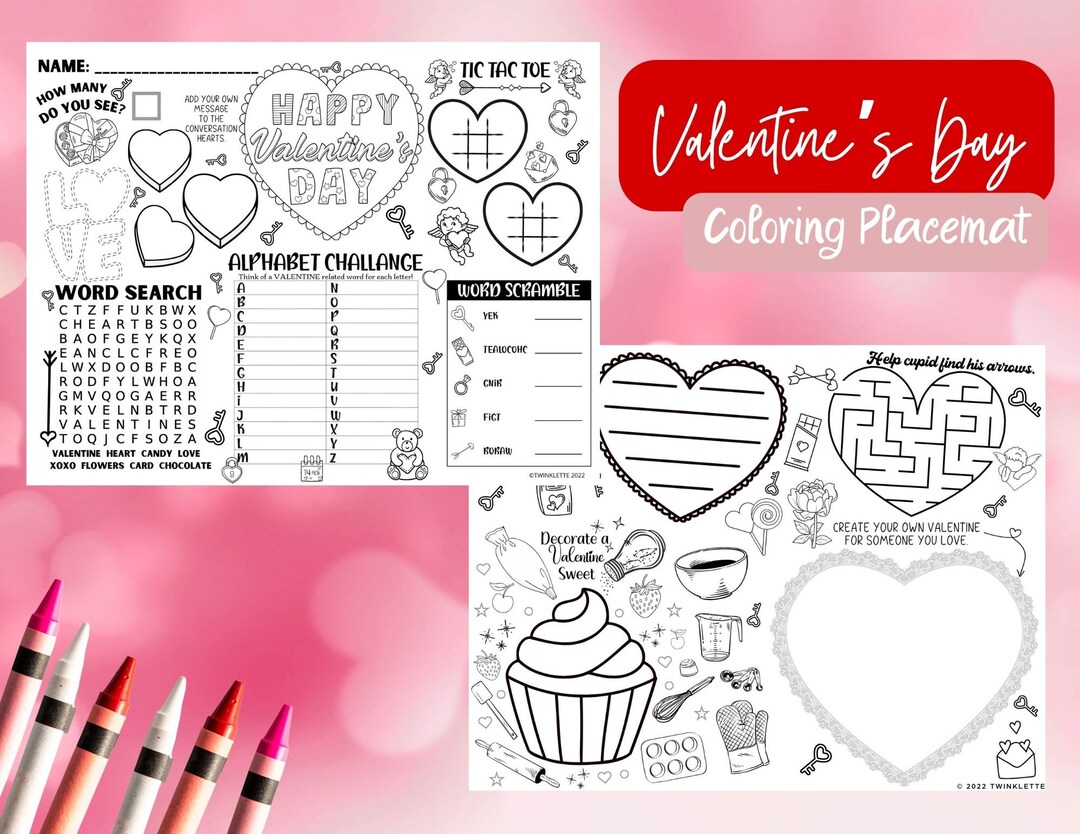 Valentine's Day Printable Coloring Placemat - Fun-filled Entertainment ...