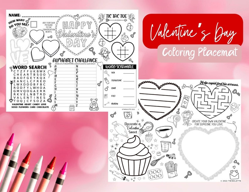 Valentine's Day Printable Coloring Placemat - Fun-filled Entertainment ...