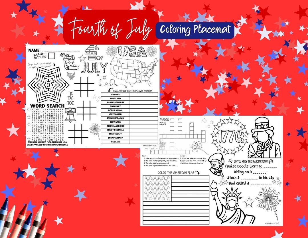Fourth of July Placemat- July 4th Activity- Independence Day Coloring ...