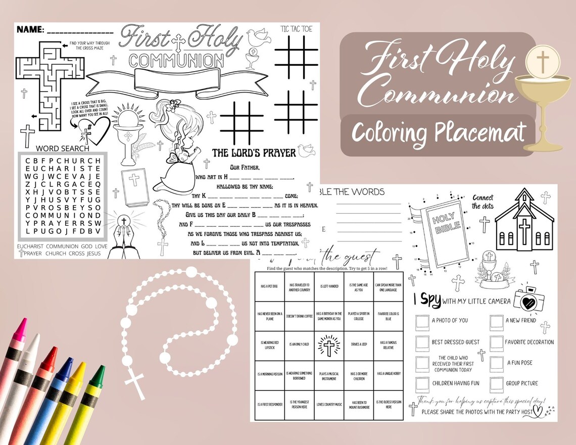 First Holy Communion Coloring Placemat Catholic Church Religious ...