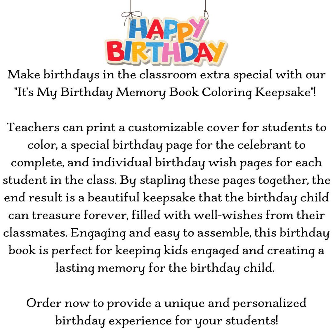 Birthday Memory Book: Classroom Coloring Keepsake (digital Download) - Etsy