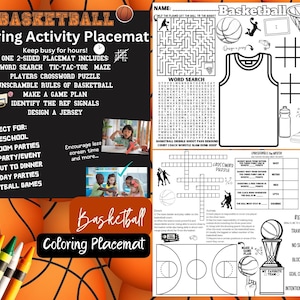 Basketball Coloring Activity Placemat - Fun and Learning Sport Digital ...