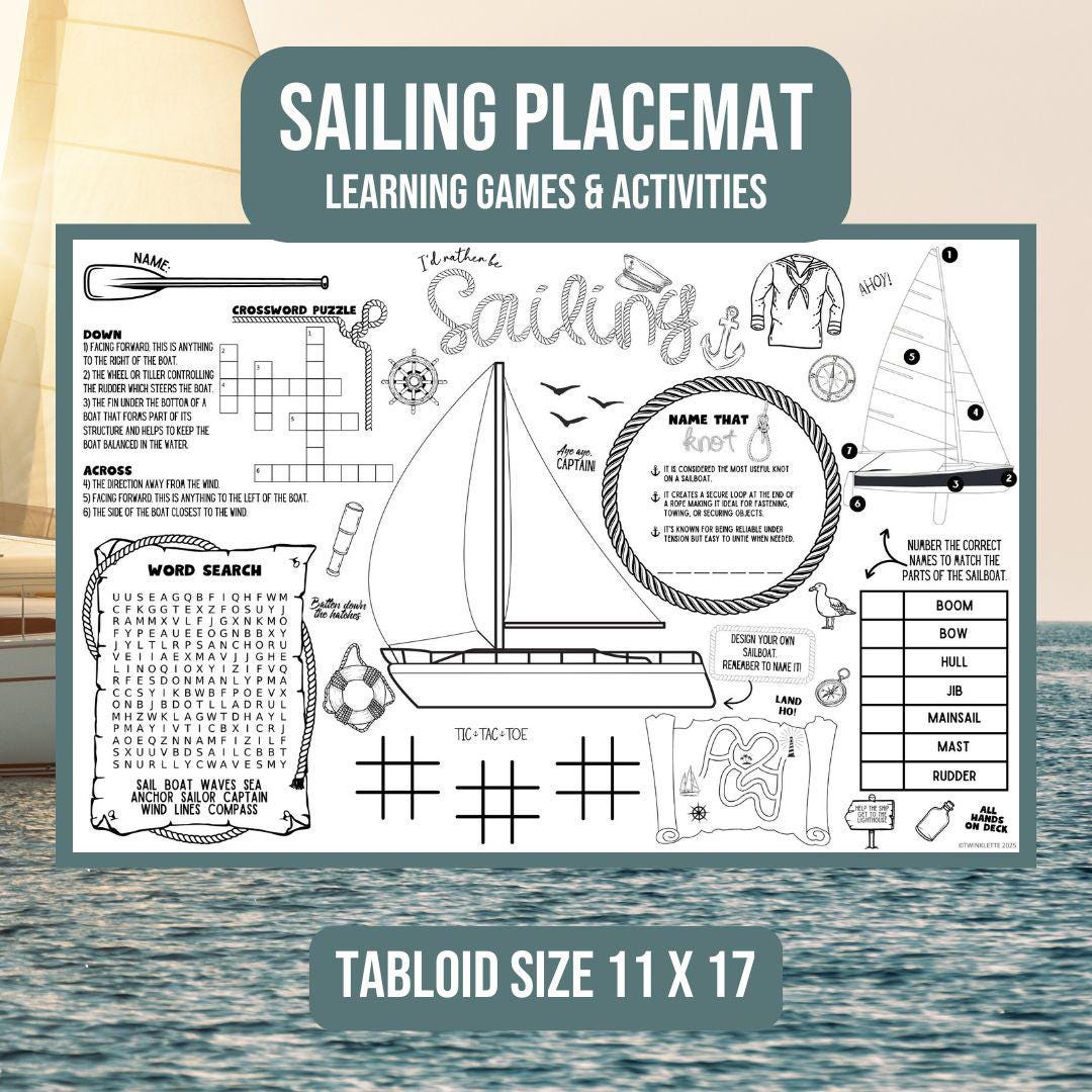 Sailing Learning Placemat Nautical Birthday Party Favor Sailor Coloring ...