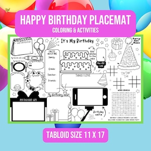 Happy Birthday Placemat, Coloring Activity Sheets, Birthday Breakfast ...