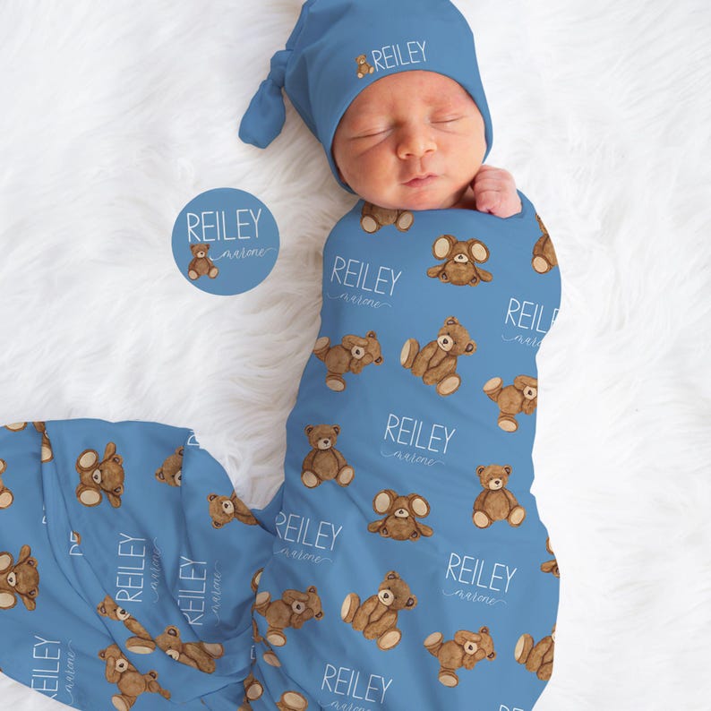 Personalized Teddy Bear Blanket, Customizable Baby Swaddle - Etsy