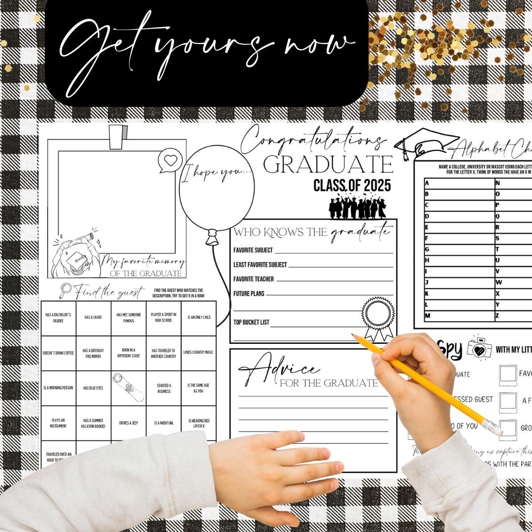 2025 Graduation Party Games Placemat: Printable Activities (digital ...