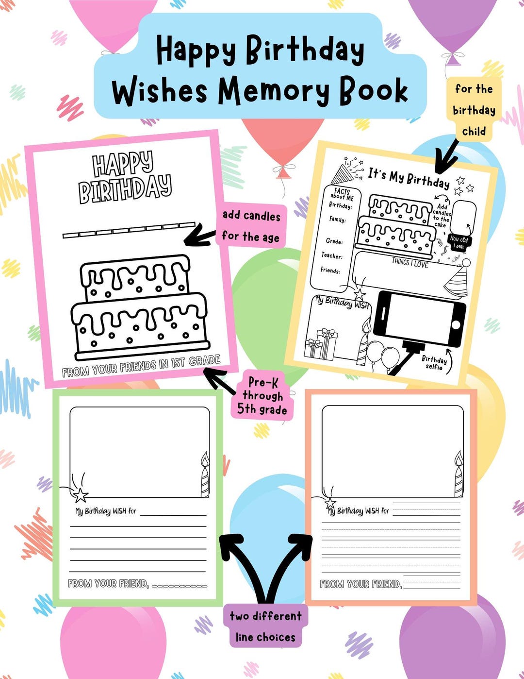 Birthday Memory Book: Classroom Coloring Keepsake (digital Download) - Etsy