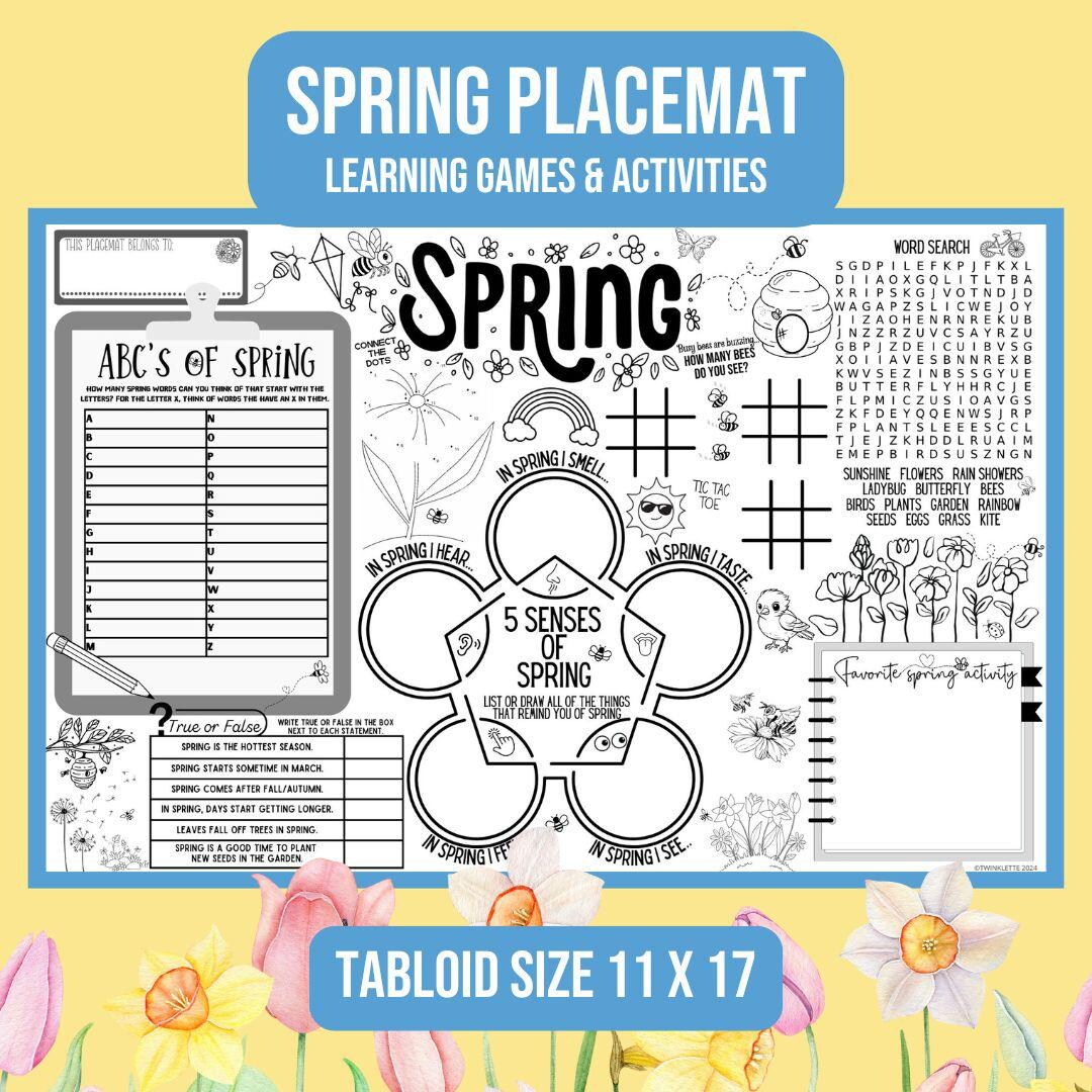 Spring Activity Placemat: Learning & Coloring (digital Download) - Etsy