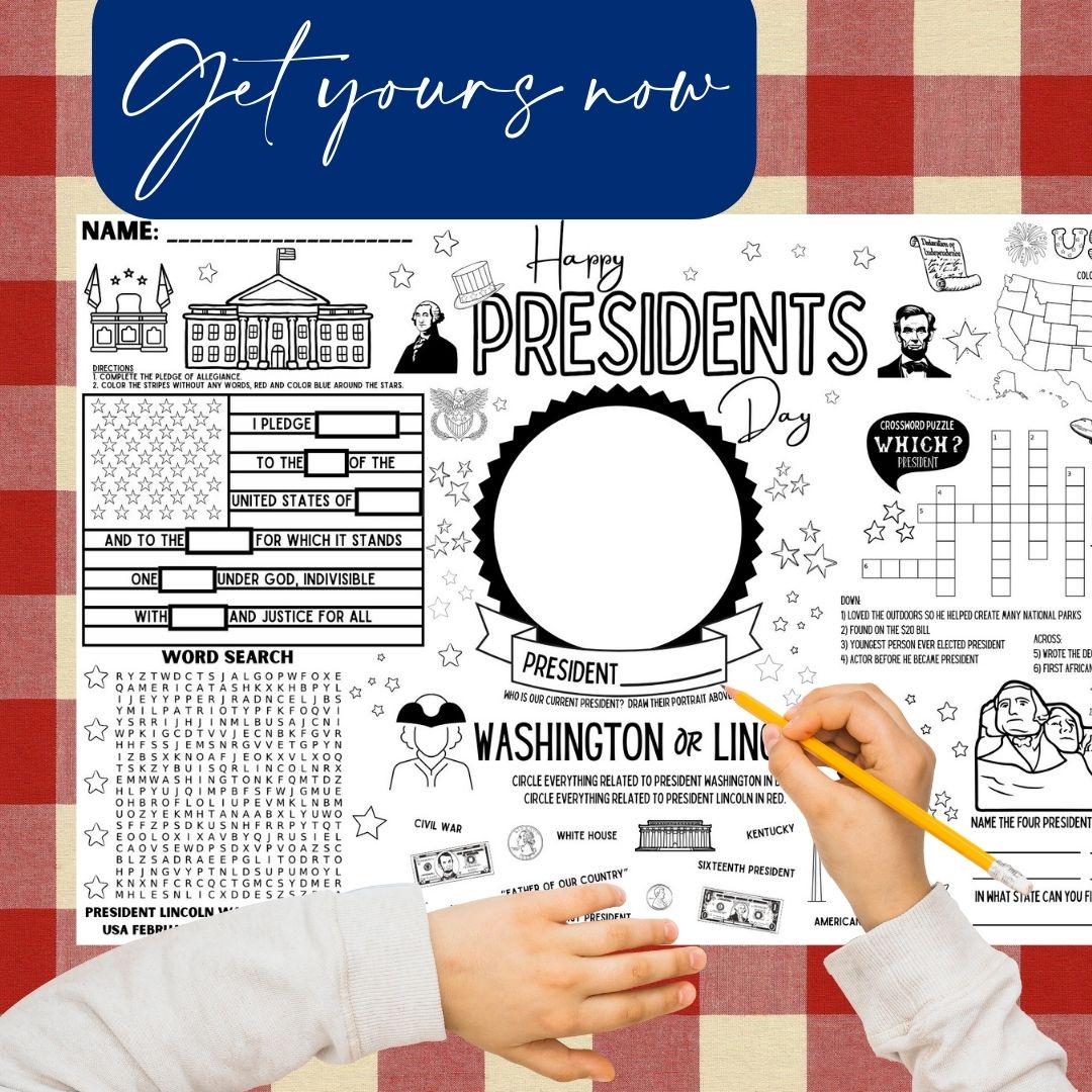 Presidents Day Placemat: Learning Games & Activities (digital Download ...