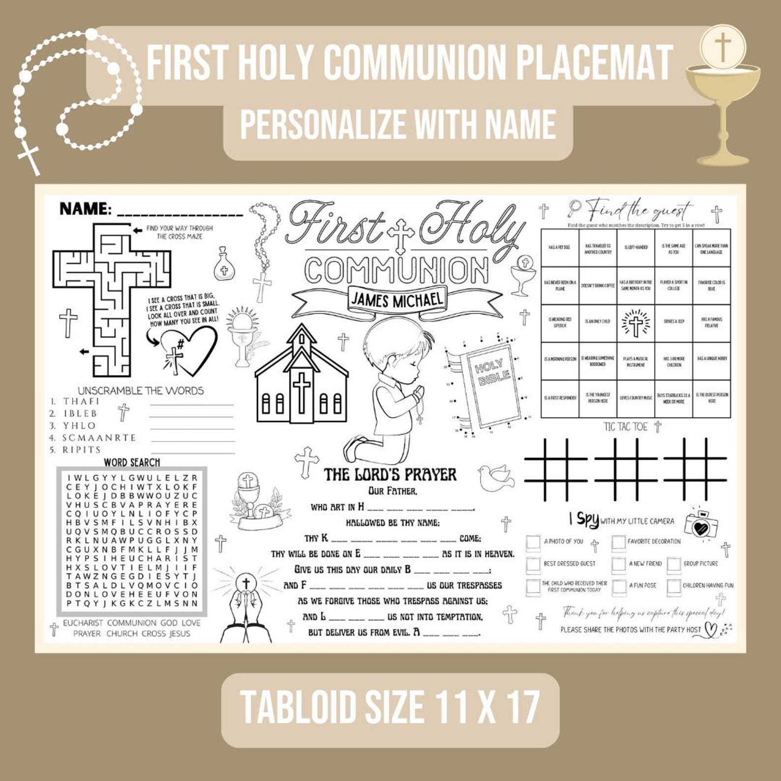 First Communion Placemat Printable | Double-sided Option | Holy ...