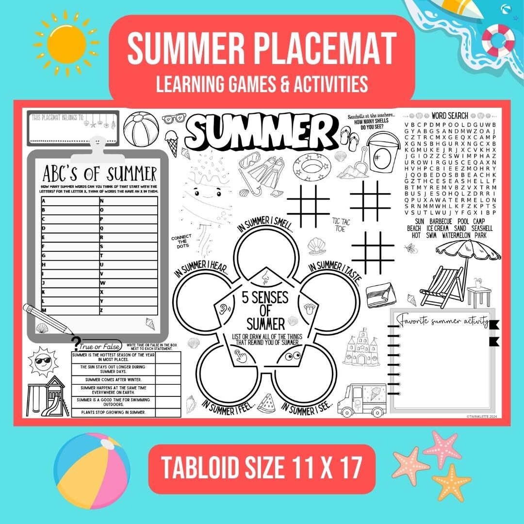 Summer Paper Placemat Learning Activity Learn About Seasons Homeschool ...