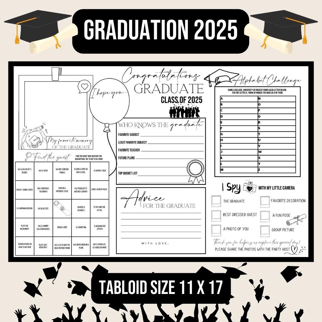2025 Graduation Party Games Placemat: Printable Activities (digital ...