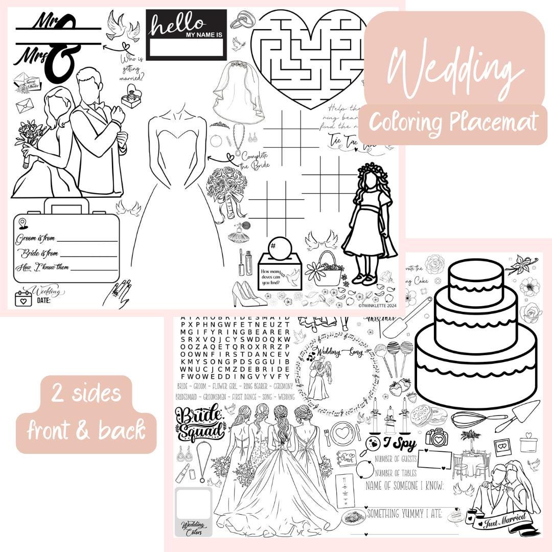 Wedding Coloring Placemat for Kids and Adults, Activity Mat Reception ...