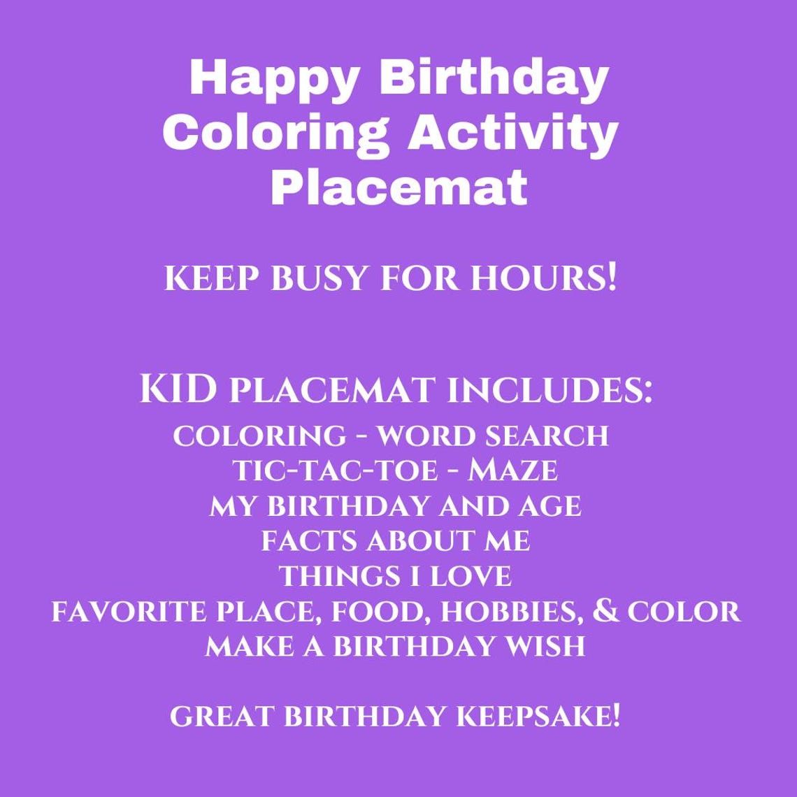 Happy Birthday Placemat, Coloring Activity Sheets, Birthday Breakfast ...