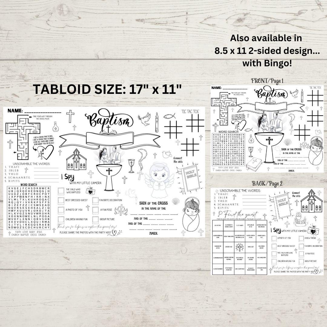 Baptism Activity Coloring Placemat (TABLOID Size) - Games for Kids and ...