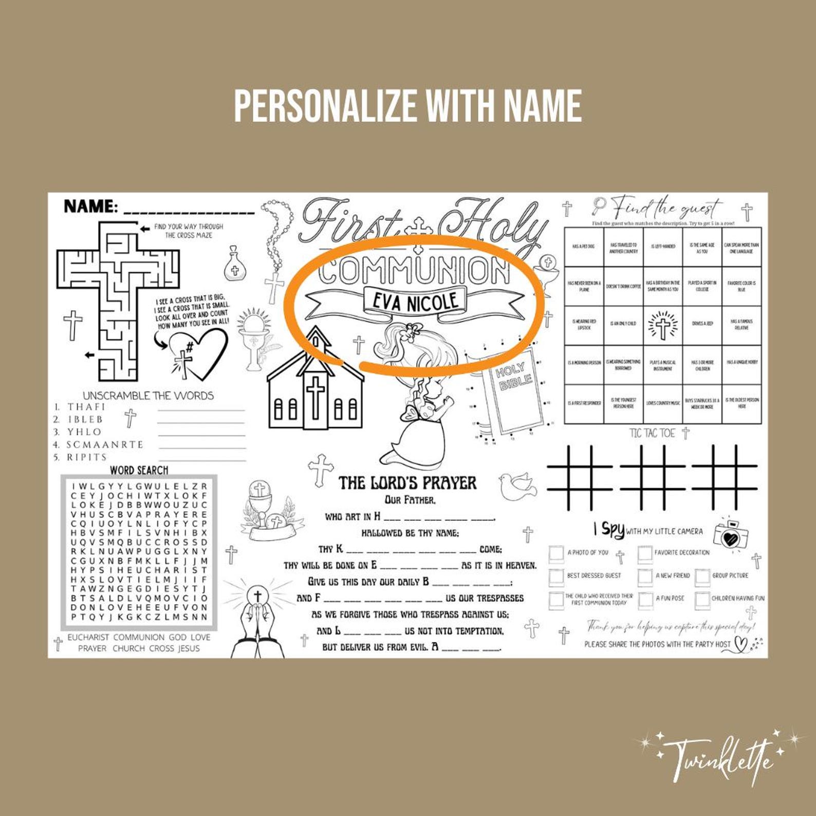 First Communion Placemat Printable | Double-sided Option | Holy ...