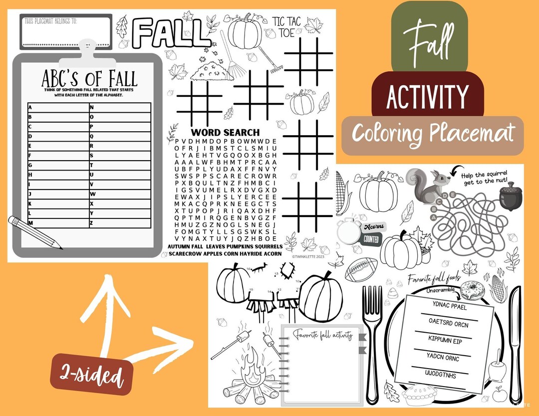 Fall Activity Coloring Placemat, Abc's of Fall, Autumn Learning - Etsy