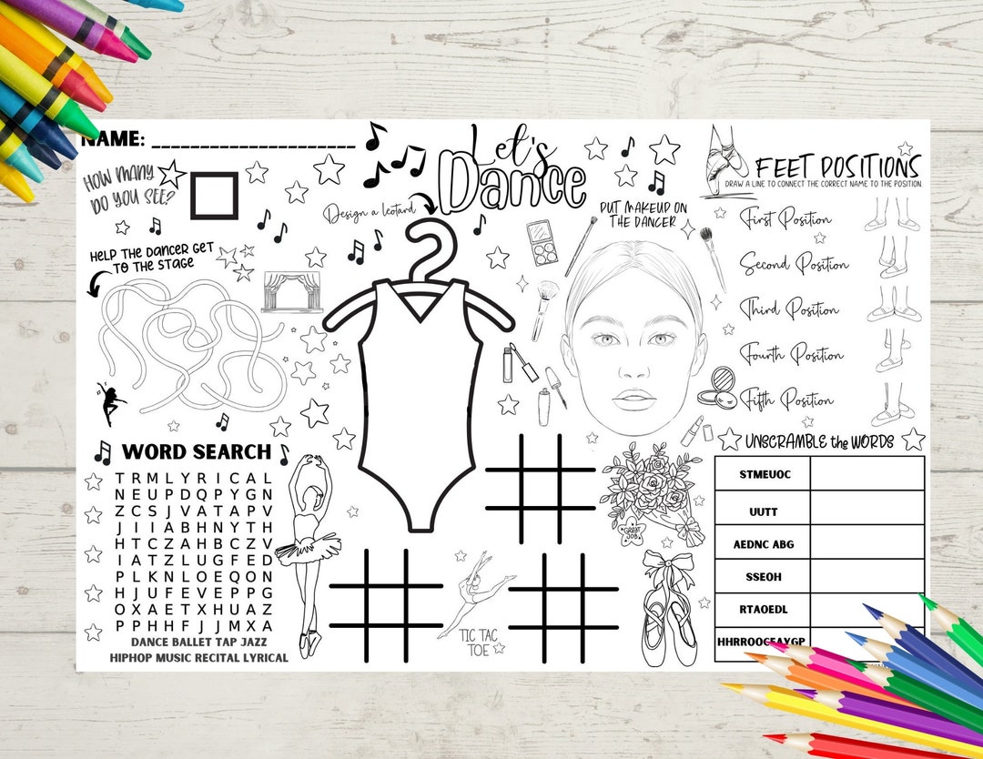 Dance Recital Placemat- Dance Activity- Dance Coloring- 17" X 11 ...