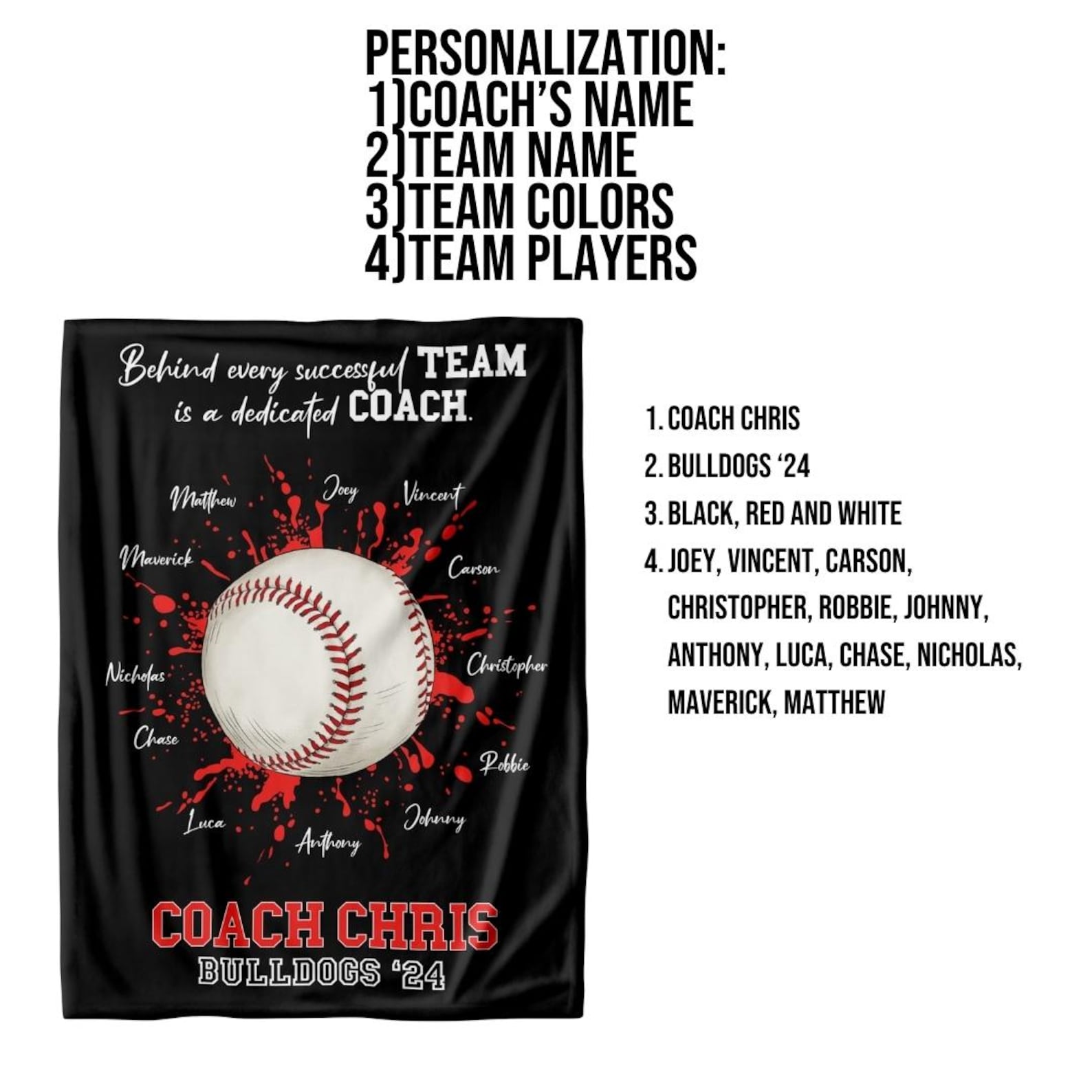 Baseball Coach Blanket Customizable Team Appreciation Gift Personalized ...