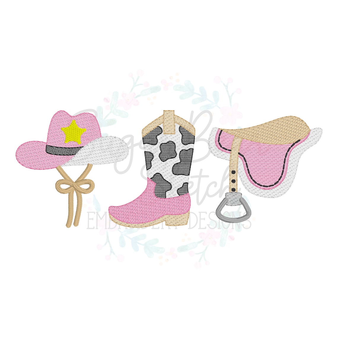 Cowgirl Cow Print Trio - Sketch Fill, Girl's Rodeo Cowgirl Cowprint Hat ...