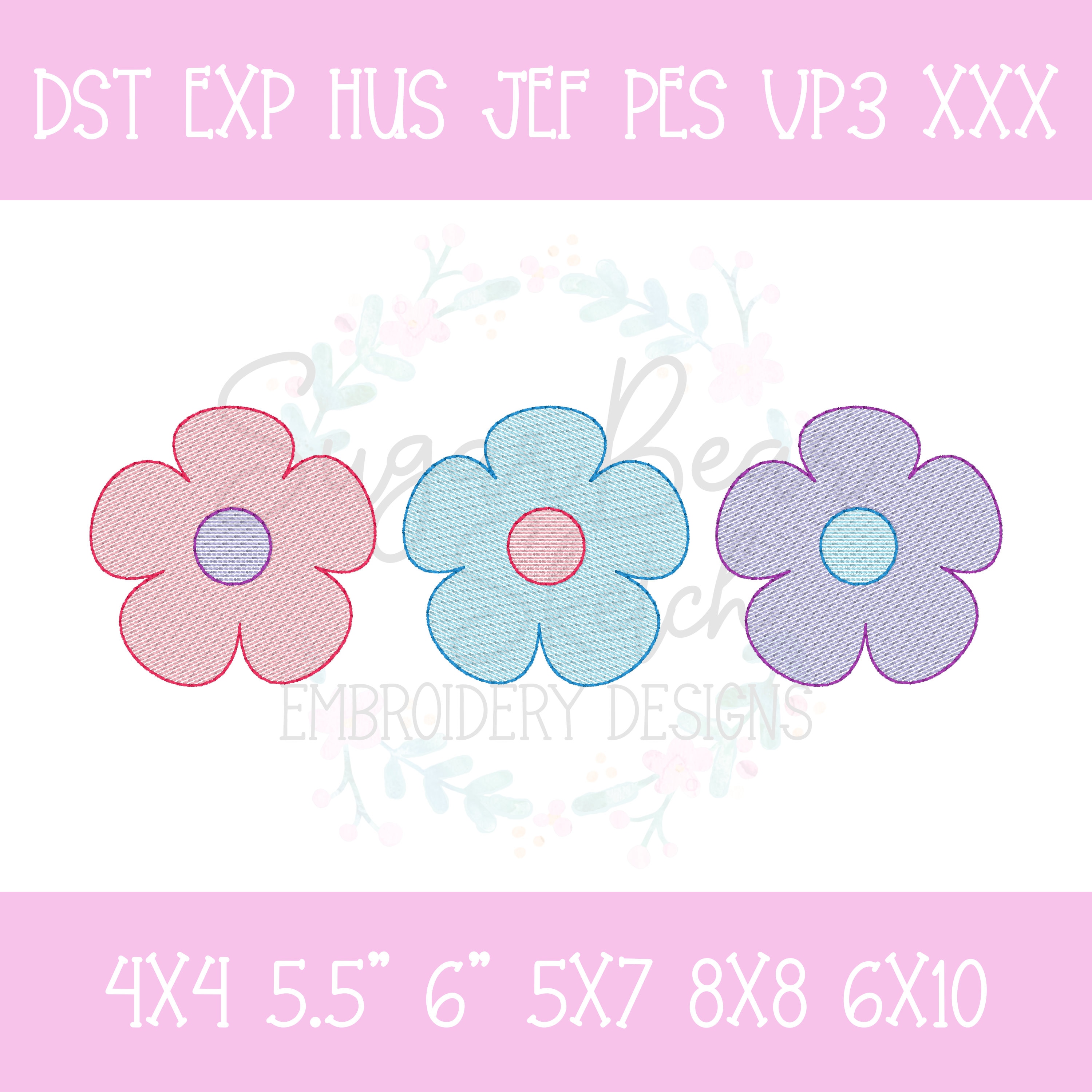 Groovy Flower Trio - Sketch Fill, Girl's Cute Boho 70s Retro Hippie ...