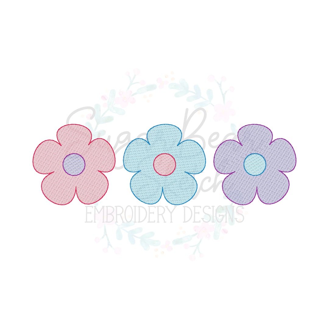 Groovy Flower Trio - Sketch Fill, Girl's Cute Boho 70s Retro Hippie ...