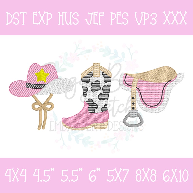 Cowgirl Cow Print Trio - Sketch Fill, Girl's Rodeo Cowgirl Cowprint Hat ...