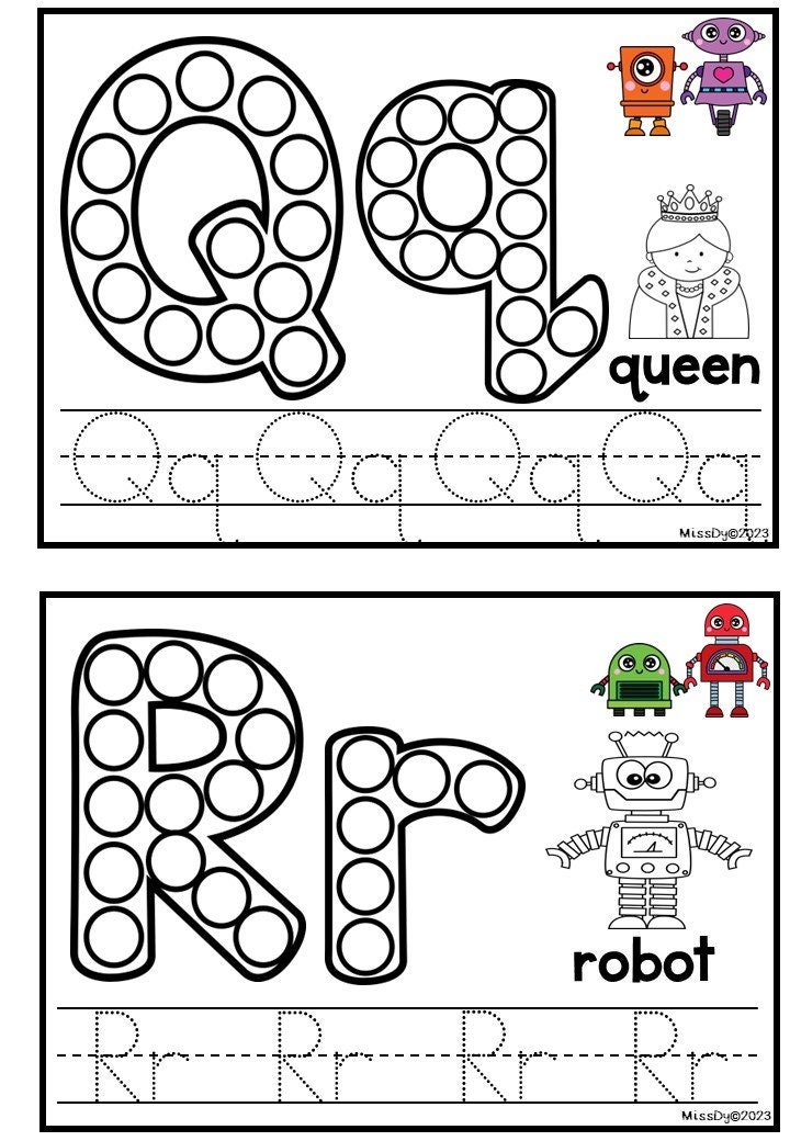 Robot Alphabet and Numbers Dab a Dot Booklet - Etsy