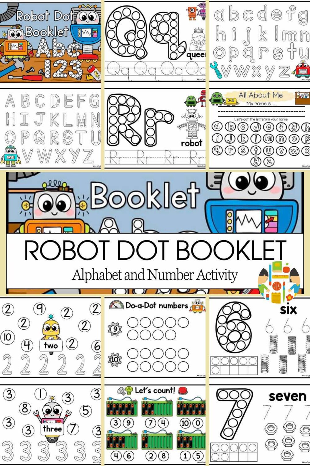Robot Alphabet and Numbers Dab a Dot Booklet - Etsy