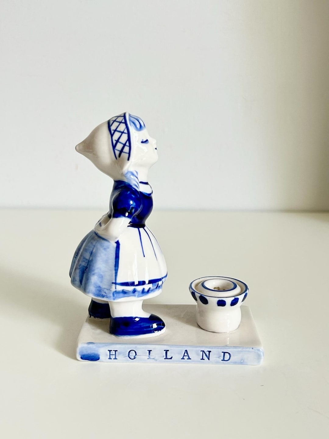 Vintage Elesva #757 Blue Willow Delft Holland Dutch Girl Candle Holder ...