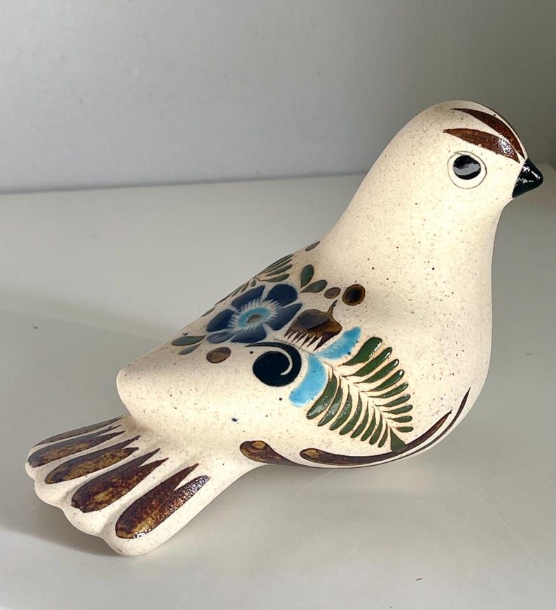 Vintage Mexican Tonala Folk Art Pottery Hand Painted Bird Dove Figurine ...