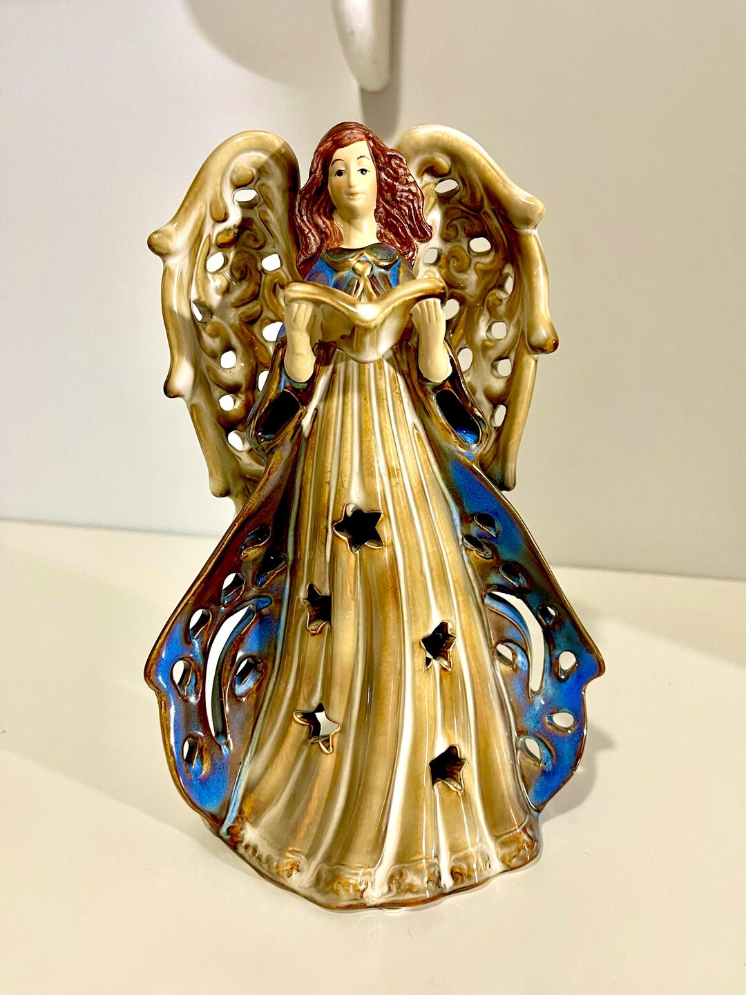 Vintage Ceramic Angel Statue or Figurine Holding Hymnal W Cut Outs of ...