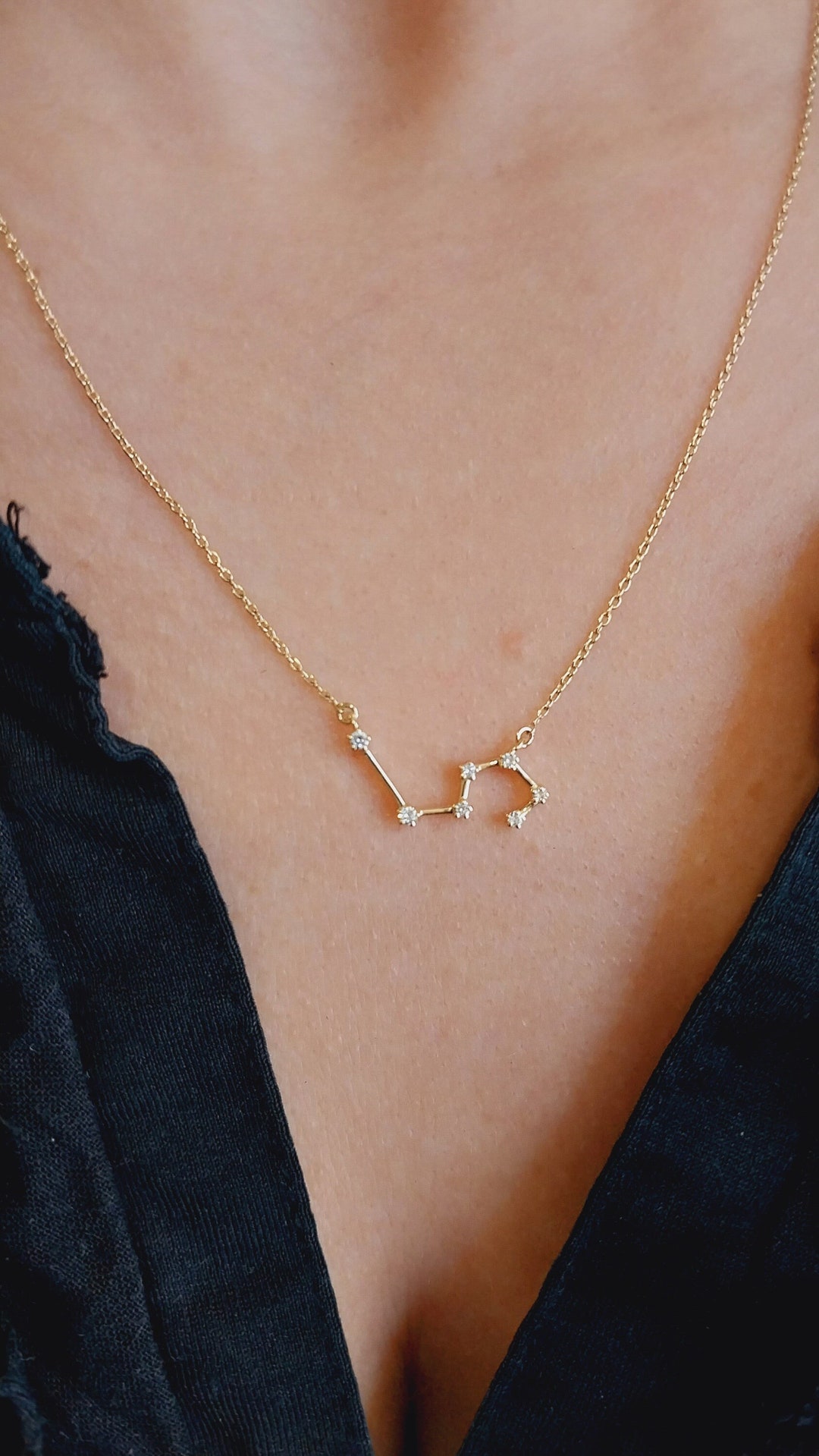 14K Gold Zodiac Diamond Necklace | 18K Gold Diamond Leo Zodiac Pendant ...